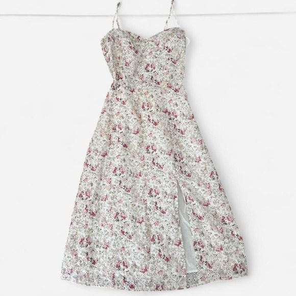 Chelsea28 | Dresses | Chelsea28 Floral Eyelet Midi Dress Pink White ...